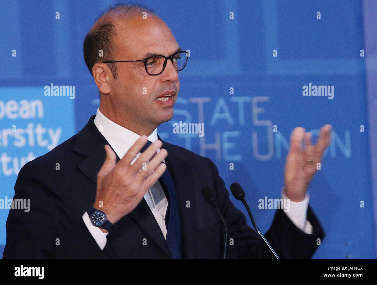Angelino Alfano, Minister of Foreign Affairs, delivering a speech at ...