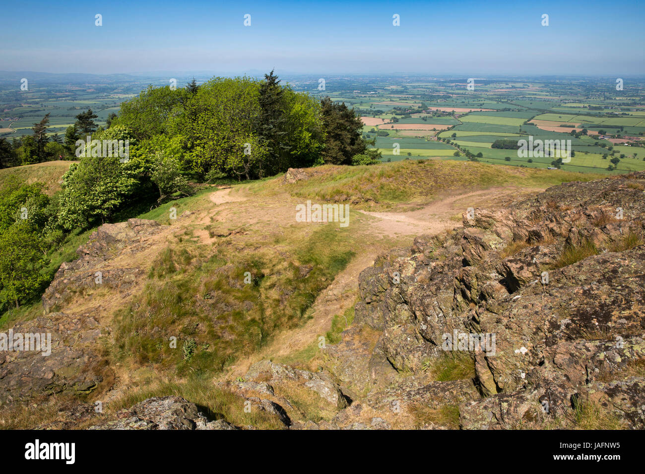 UK, England, Shropshire, The Wrekin, Shropshire Way path descending ...