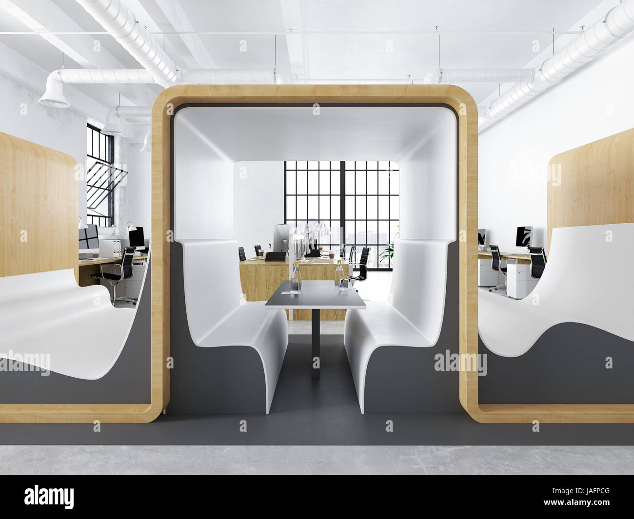 3d rendering. modern creative office with lounge and meeting spaces ...