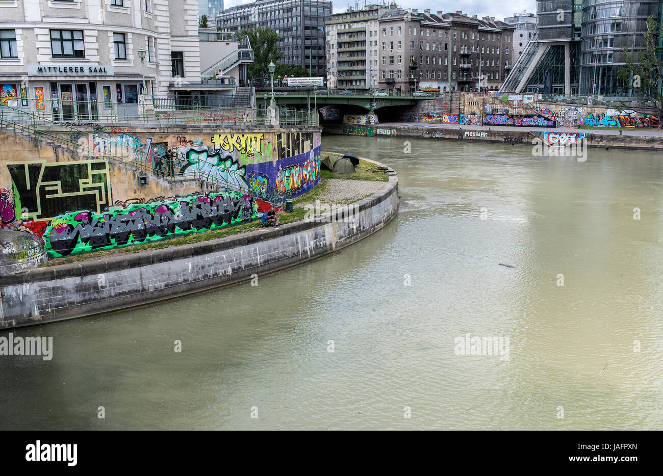 Architecture and graffiti along the Donaukanal, Vienna, Austria Stock ...