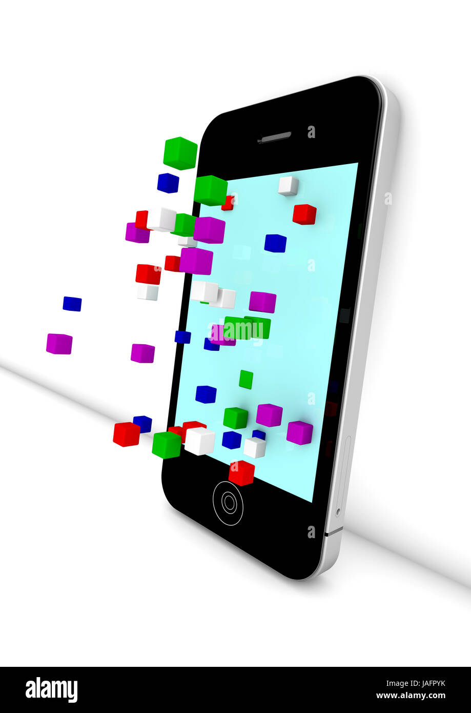 cubes flying out of phone Stock Photo - Alamy
