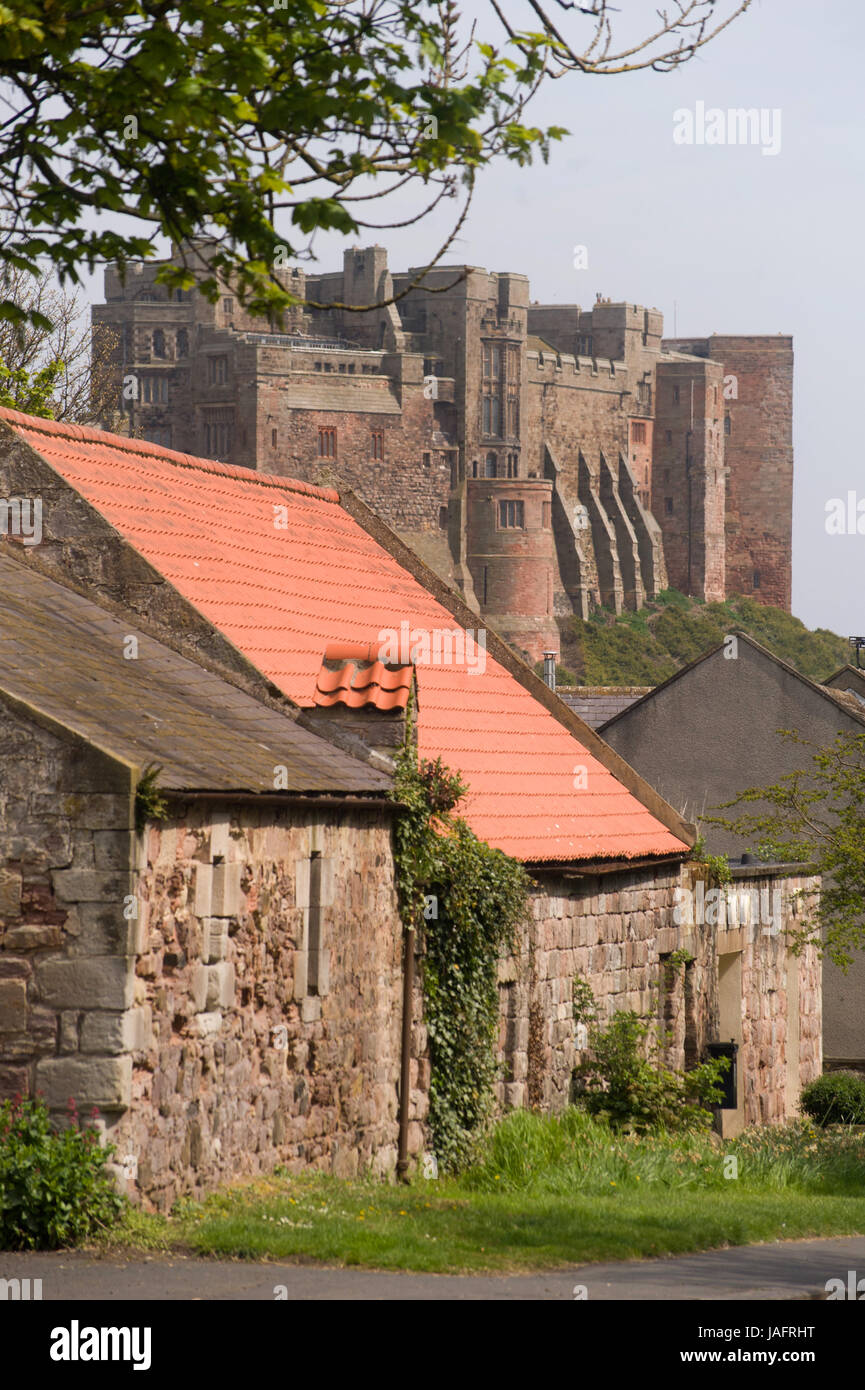 View of Bamburgh Castle and village Stock Photo - Alamy