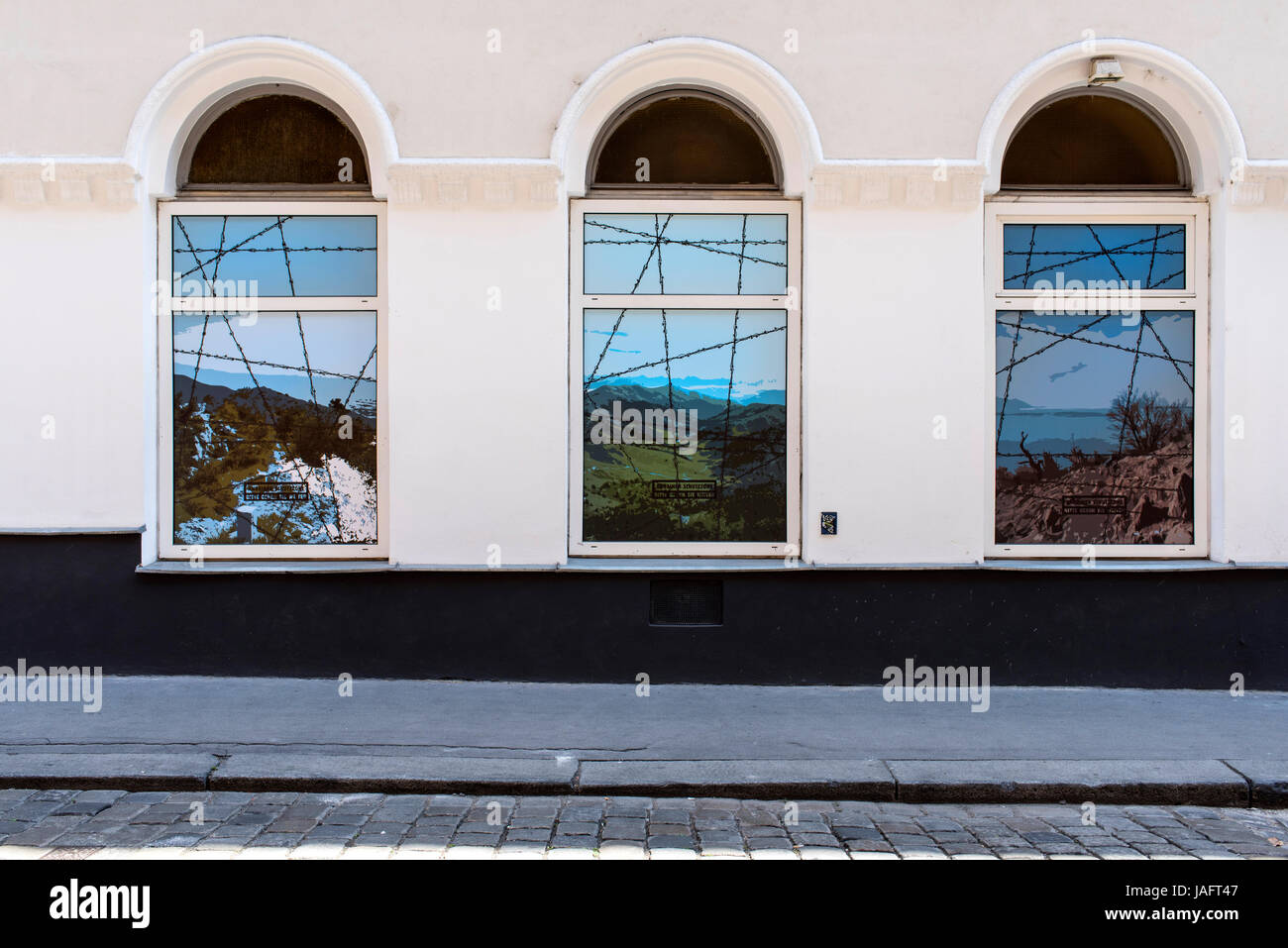 Barbed Wire Border painted on windows, Vienna, Austria, Europe Stock ...