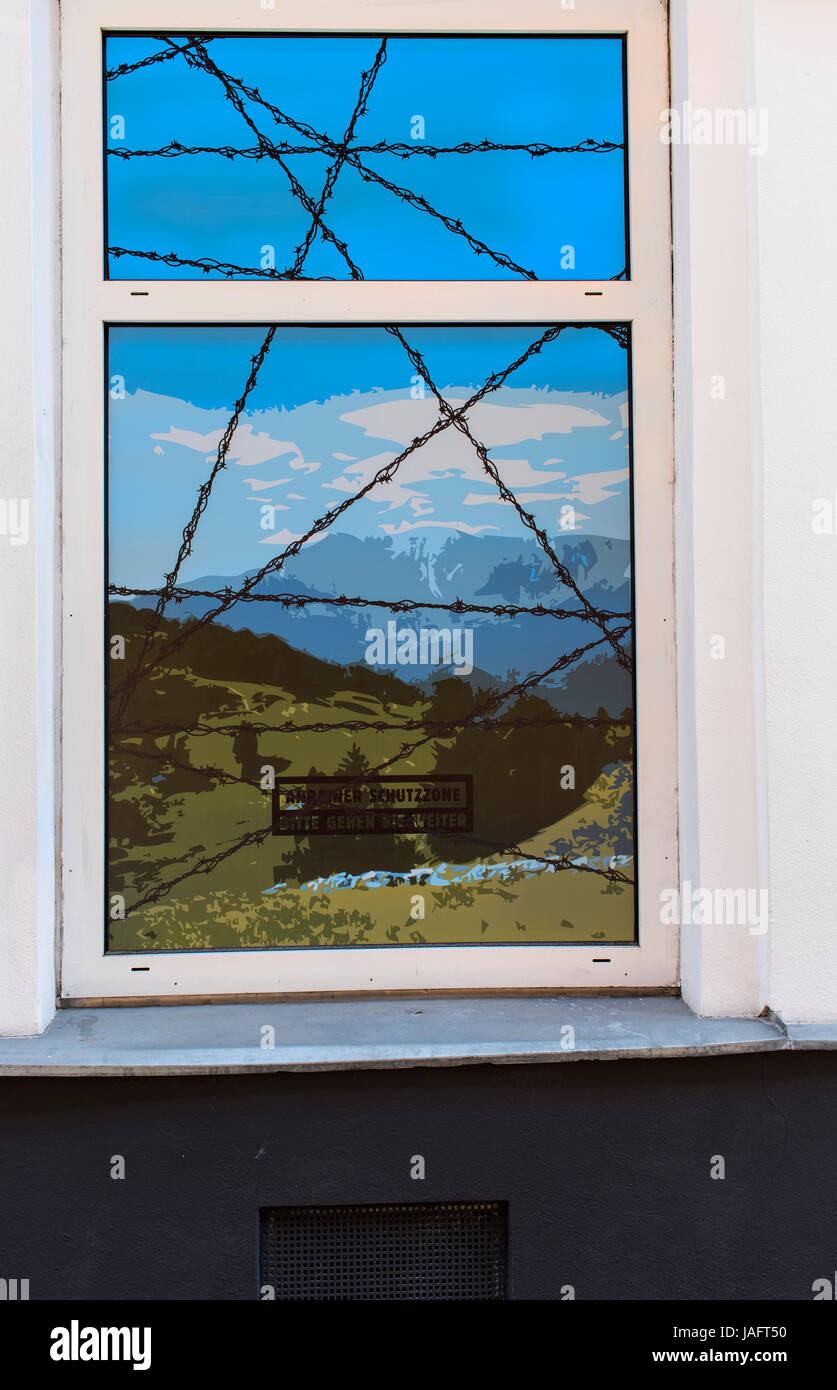 Barbed Wire Border painted on windows, Vienna, Austria, Europe Stock ...