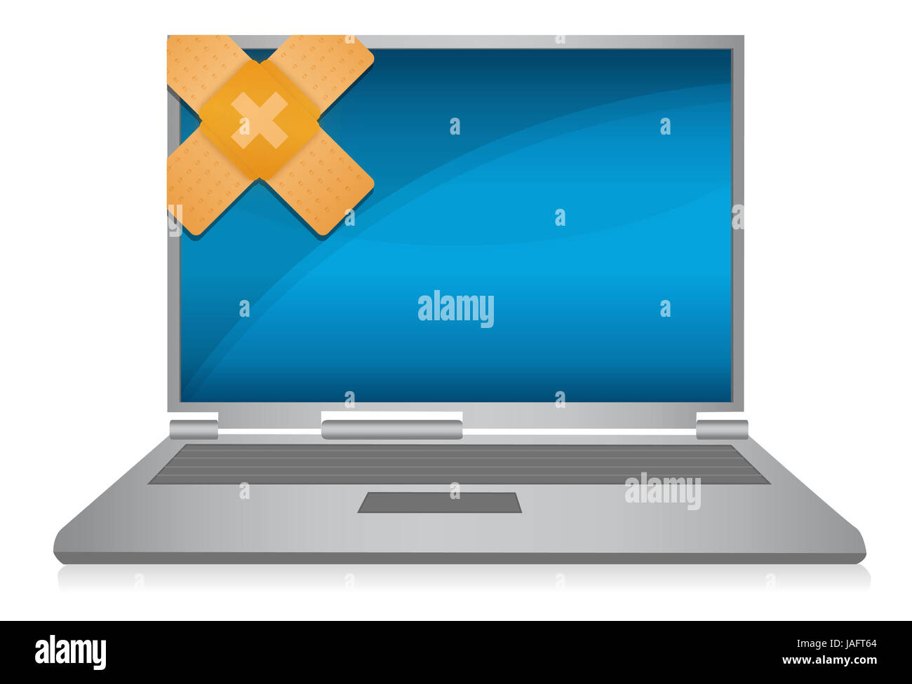 A band aid is fixing a damaged laptop Stock Photo - Alamy