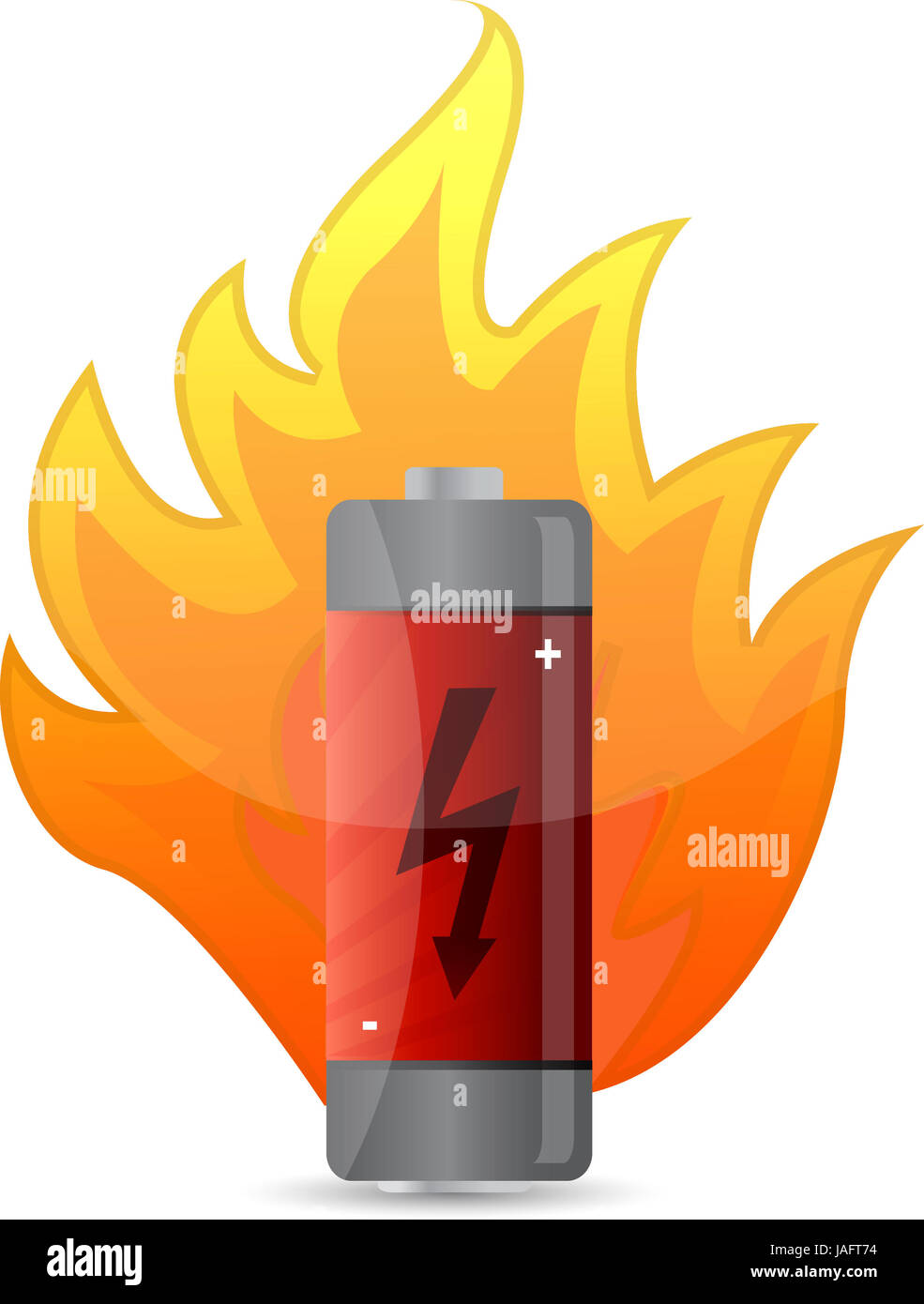 battery on fire illustration design over white Stock Photo - Alamy