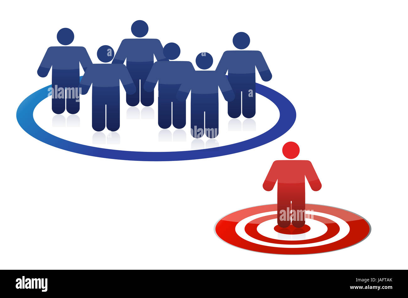 Blue model team and leader in red illustration design Stock Photo - Alamy