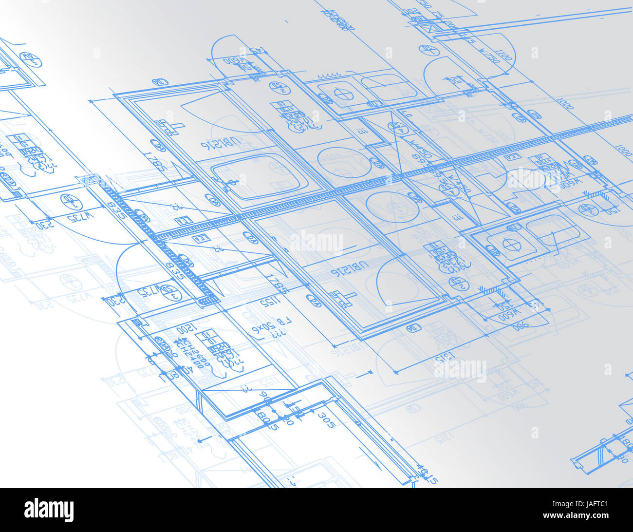 Sample of architectural blueprints over a light gray background ...