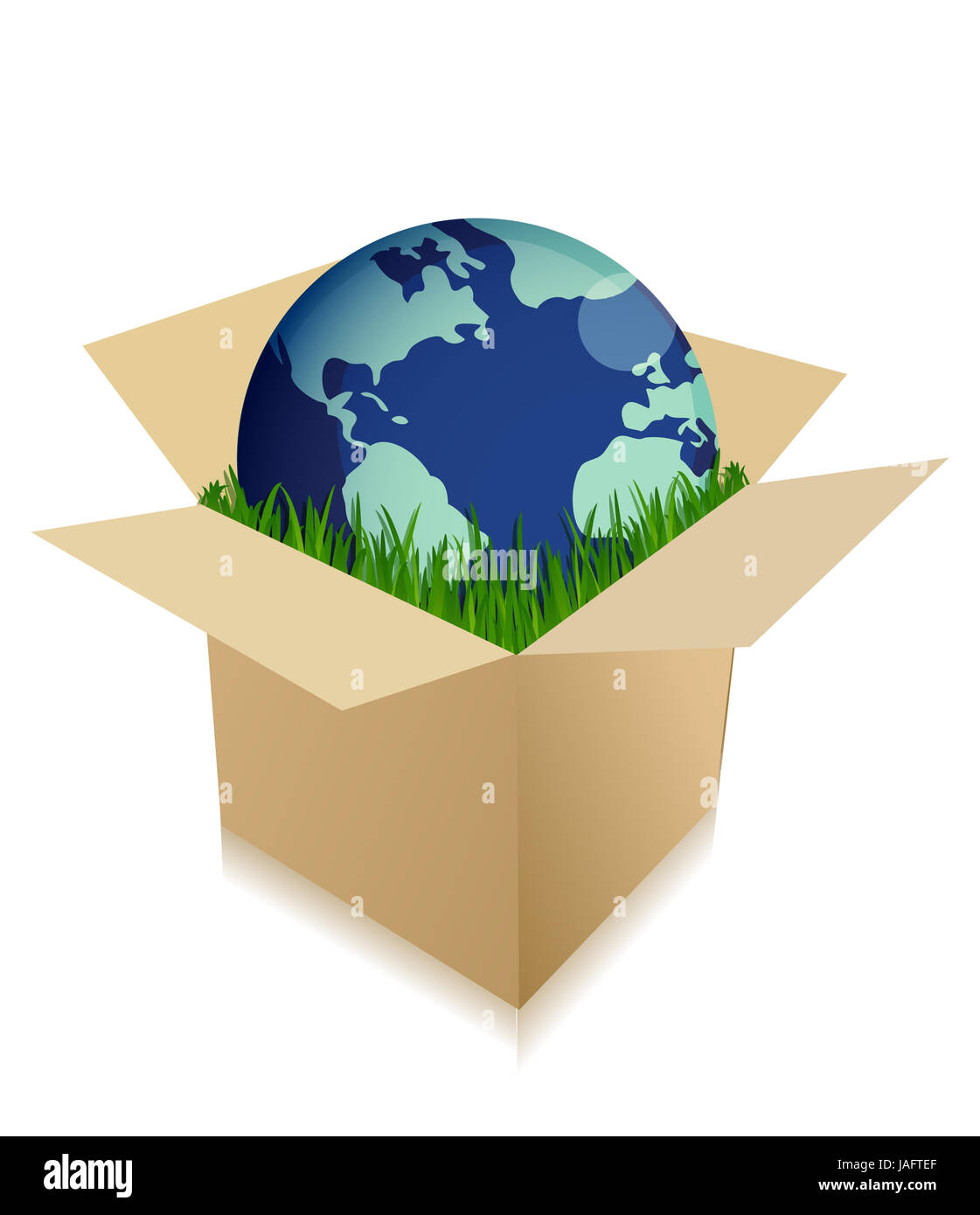 Globe in a shipping box with grass Stock Photo - Alamy