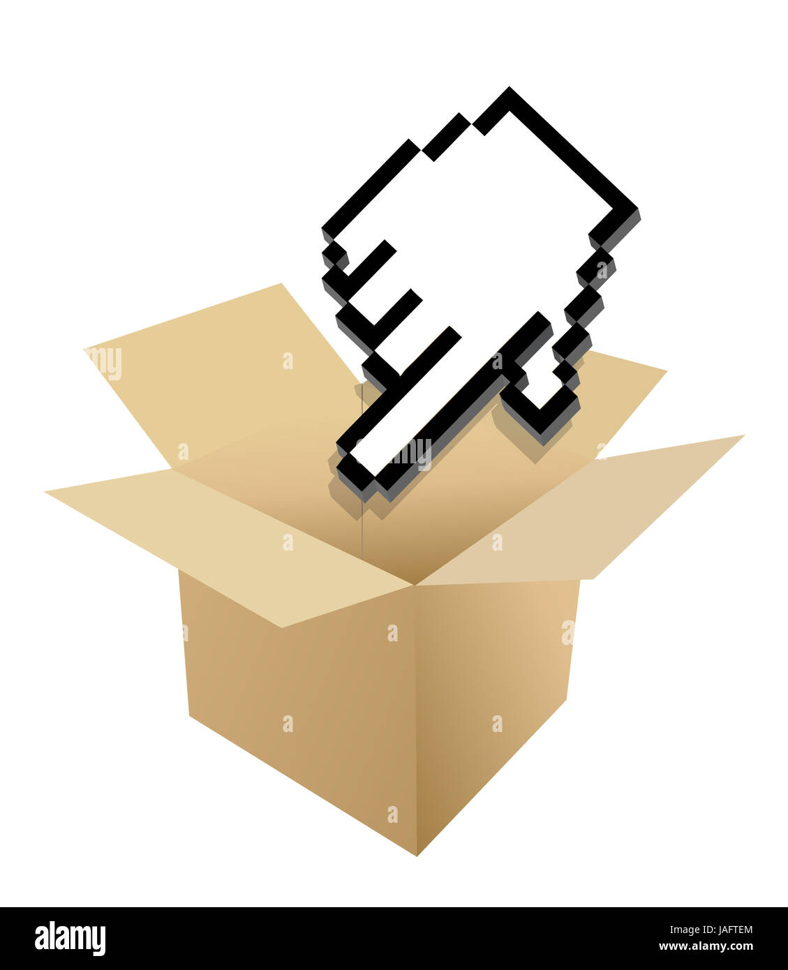 Hand Cursor and shipping box illustration over white Stock Photo - Alamy