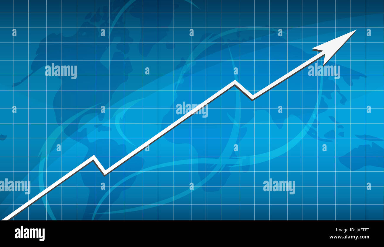 Blue world map successful graph background Stock Photo - Alamy