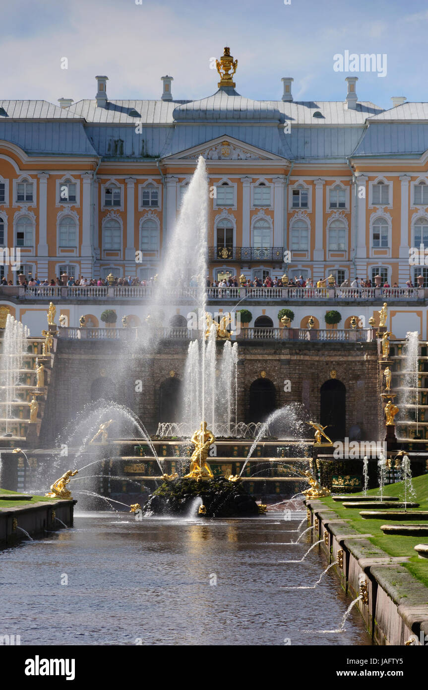 Fountains of the Grand Cascade at Peterhof Palace, Peterhof, near Saint ...