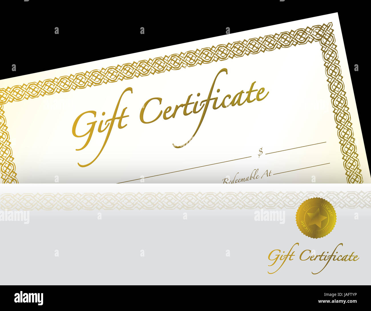 Gold Gift Certificate with golden seal and design border Stock Photo ...