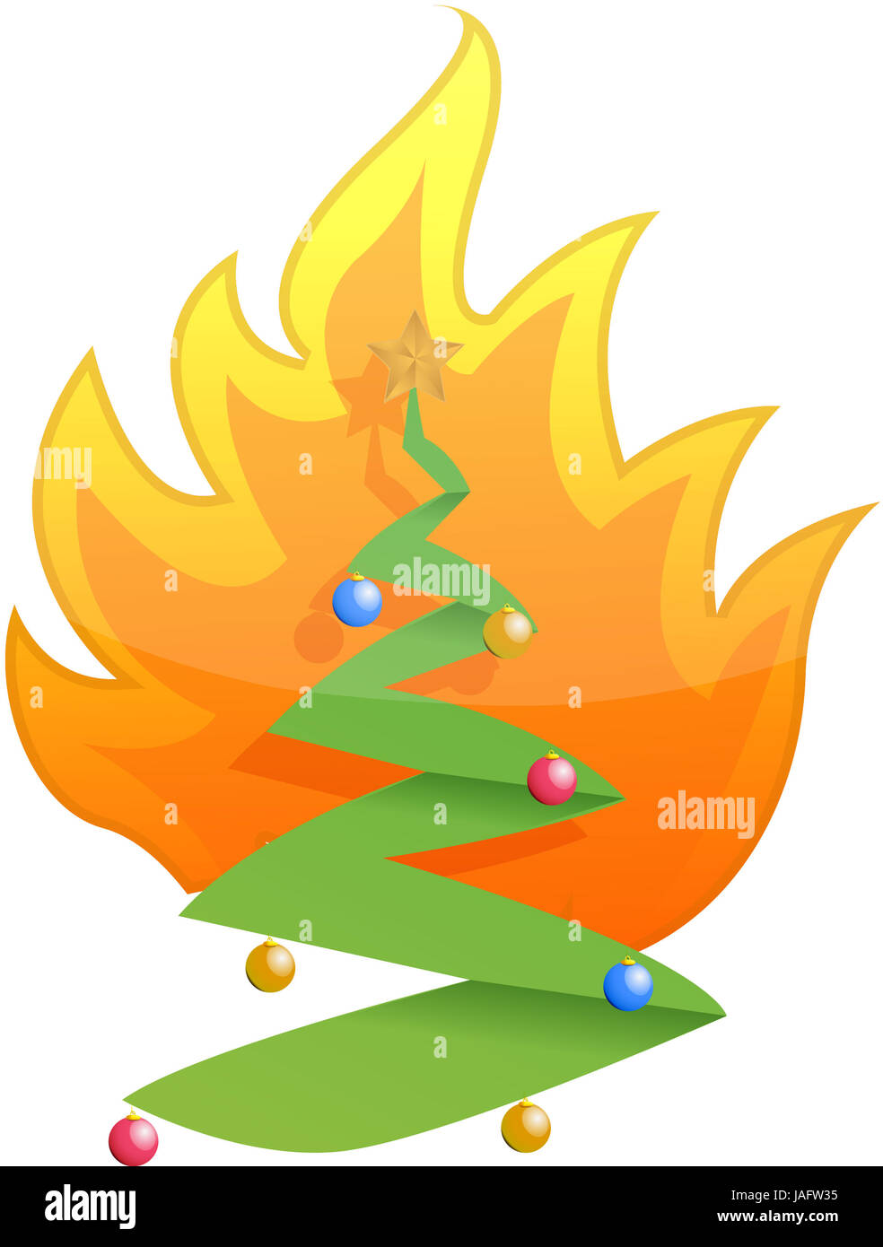 christmas tree on fire illustration design on white Stock Photo - Alamy