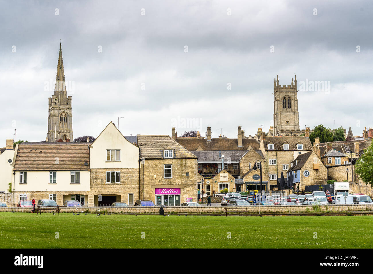 View from the river Welland of Stamford, a mainly stone town in ...