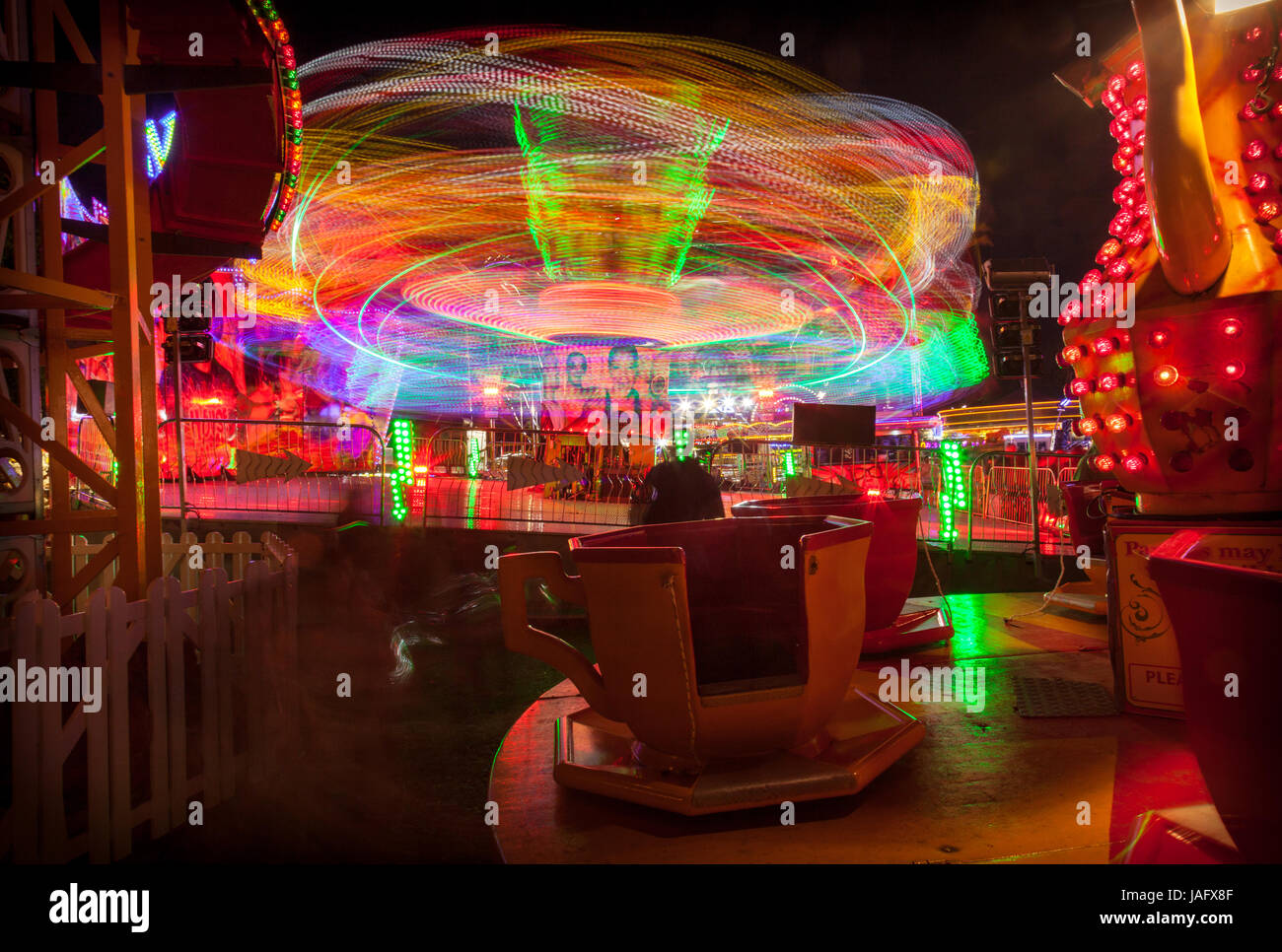 Light trace from the 'Extreme' funfair ride at Witney Feast, Witney ...