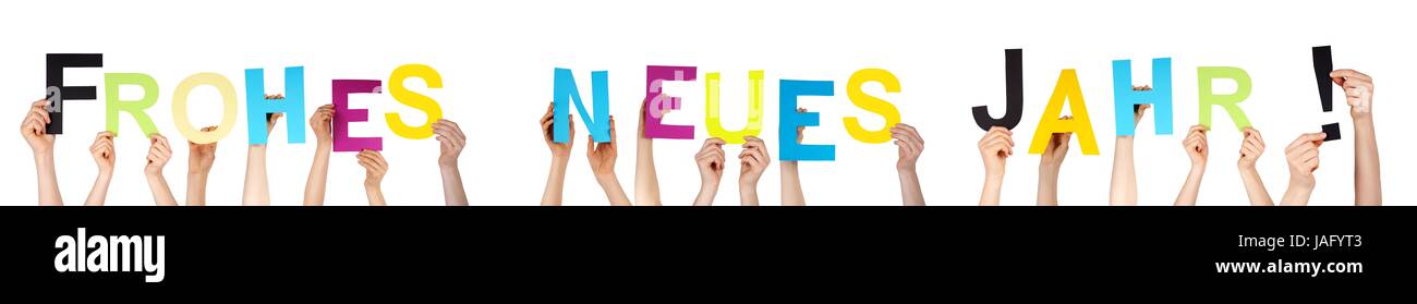 Many Hands Holding the German Words Frohes Neues Jahr Which Means Happy ...