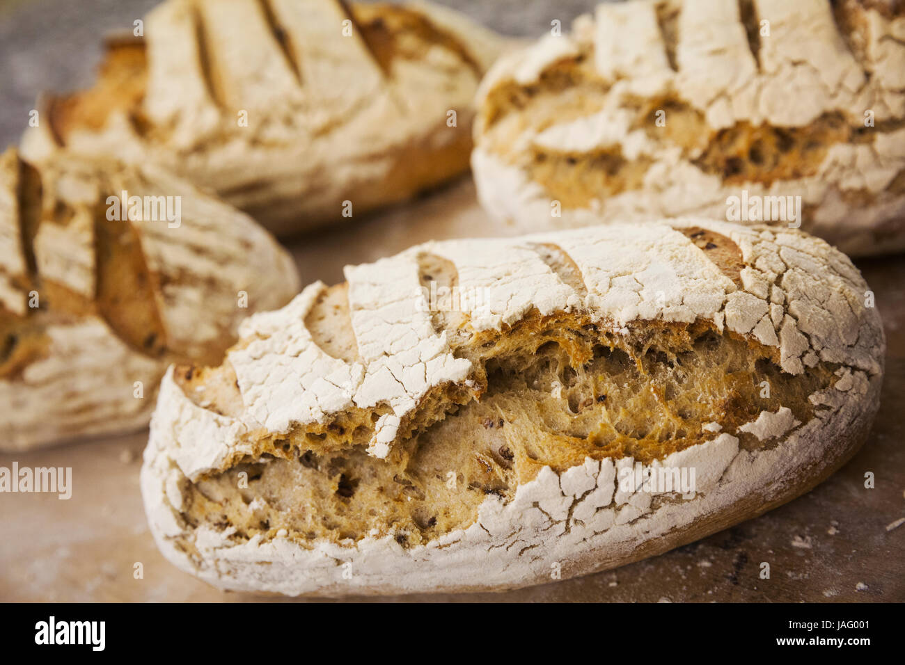 Close up of freshly baked loaves of bread Stock Photo - Alamy