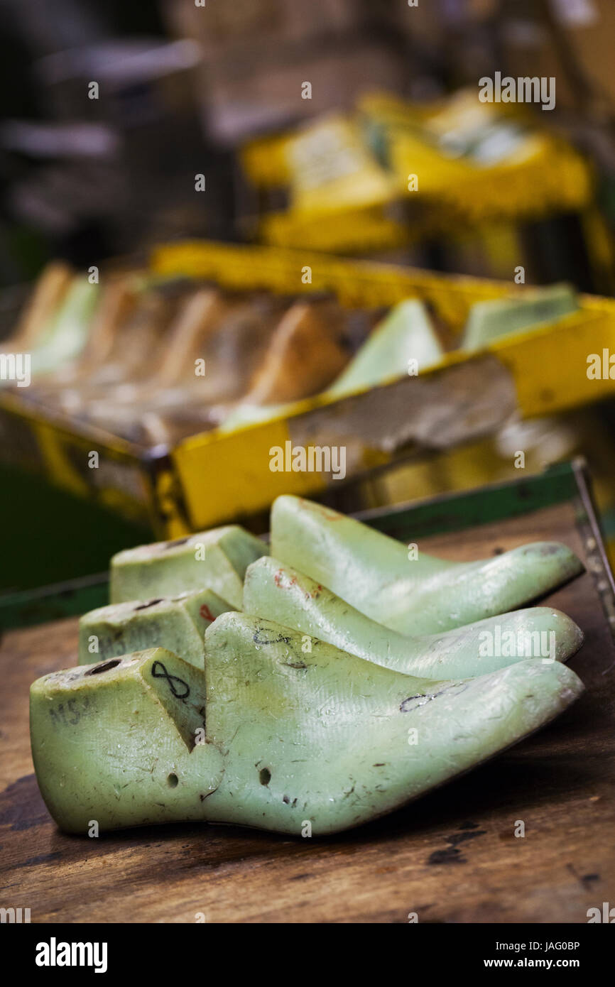 Close up of wooden shoe forms in a shoemaker's workshop Stock Photo - Alamy
