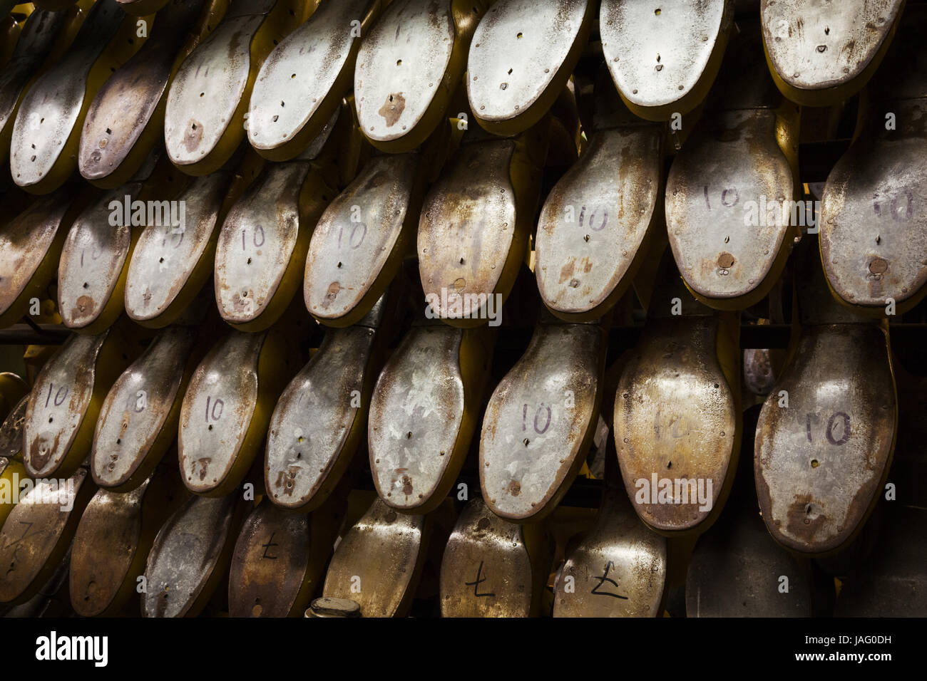 Close up of various metal shoe forms in a shoemaker's workshop Stock ...