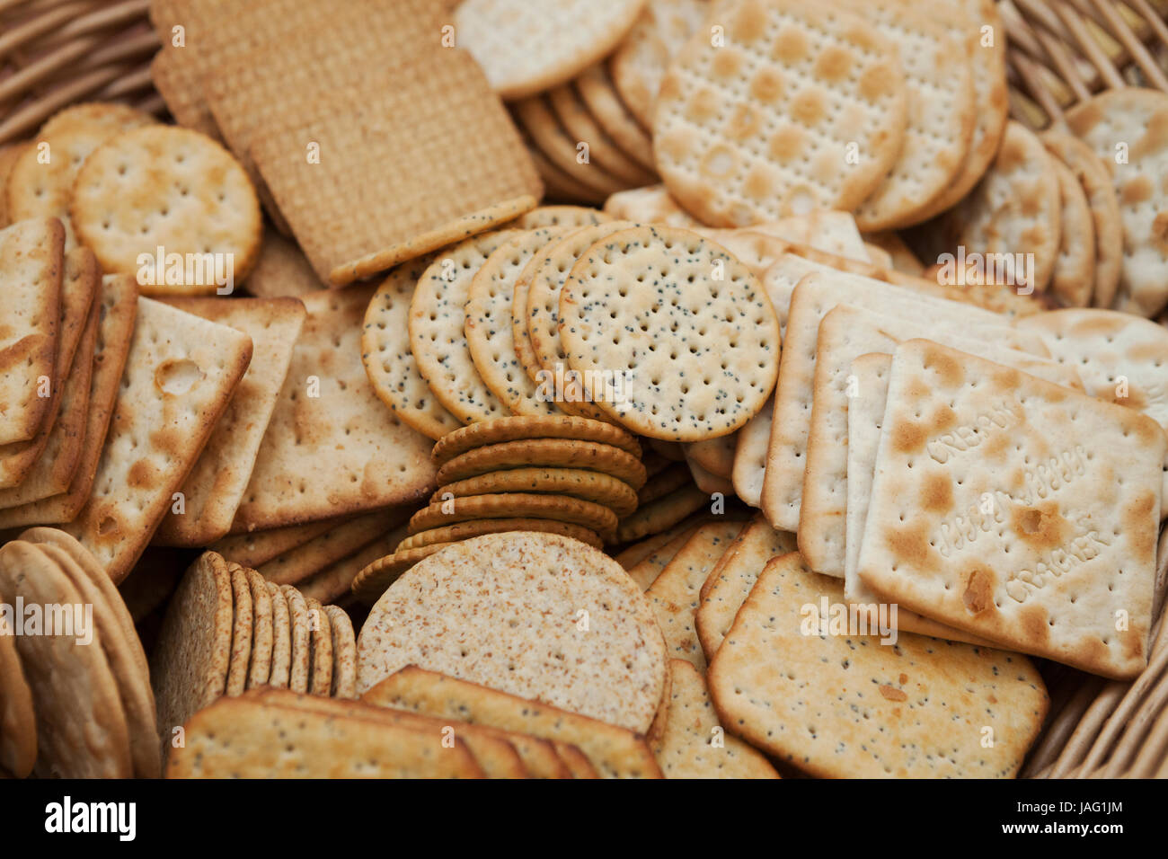 Close up of a large selection of cream crackers Stock Photo - Alamy