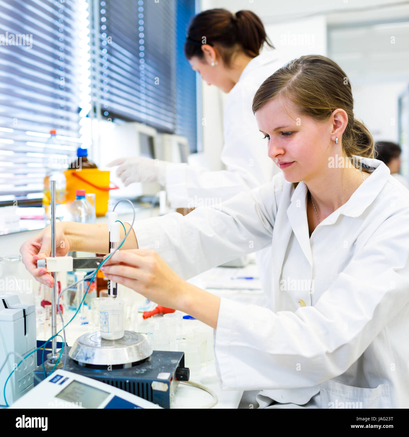 Portrait of a female researcher carrying out research in a chemistry ...