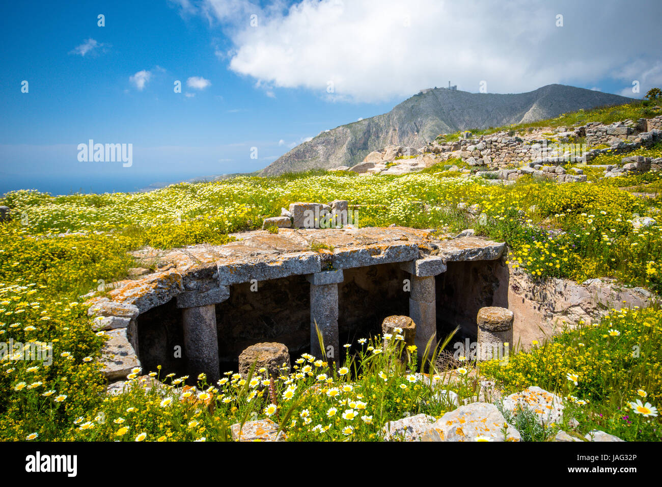 The ruins of ancient Thira, a prehistoric village at the top of the ...