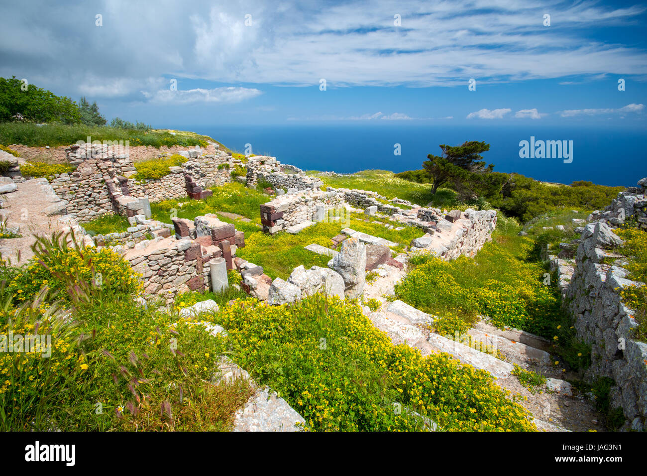 The ruins of ancient Thira, a prehistoric village at the top of the ...