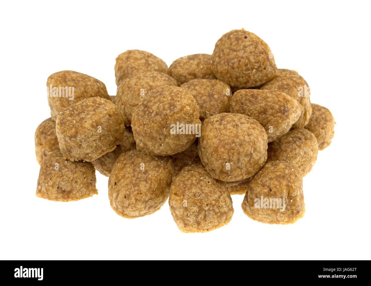 Side view of a large pile of chicken meatball dog food isolated on a ...