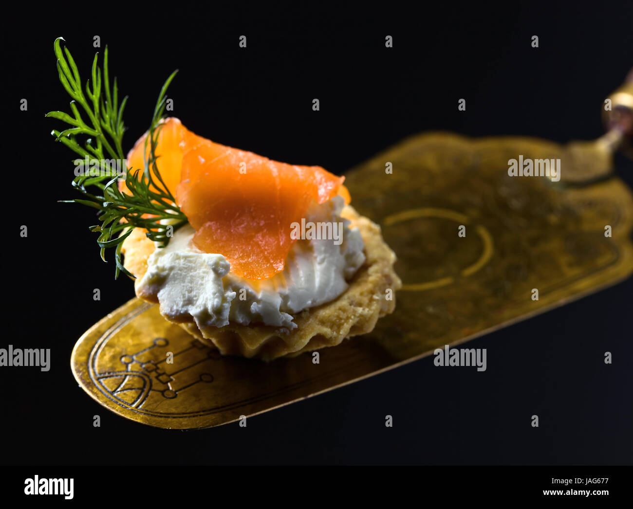 Canapes with smoked salmon or trout , cream cheese and dill . Tasty ...