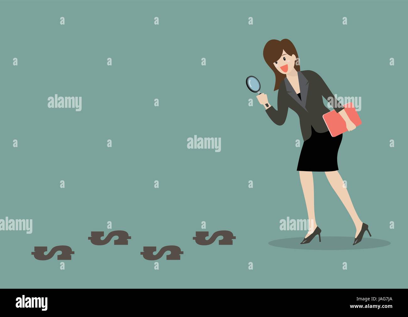 Detective business woman finding money. Business concept Stock Vector ...
