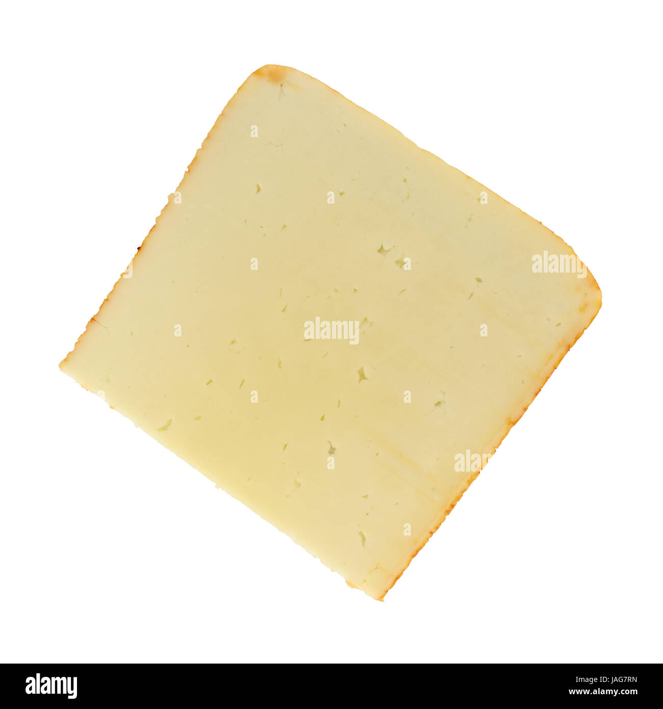 Top view of a single slice of muenster cheese isolated on a white ...