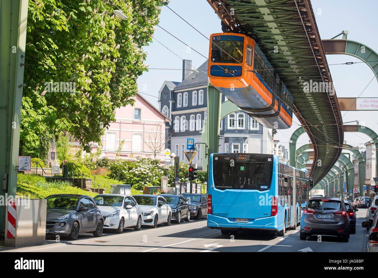 Germany, North Rhine-Westphalia, Wuppertal-Vohwinkel, Floating Tram ...