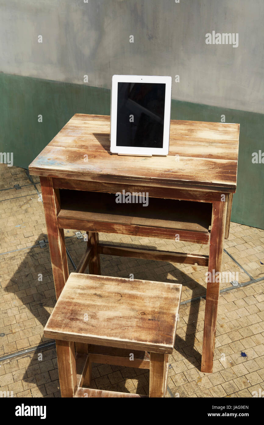 School desk, iPad, distance learning, internet wifi, third world ...