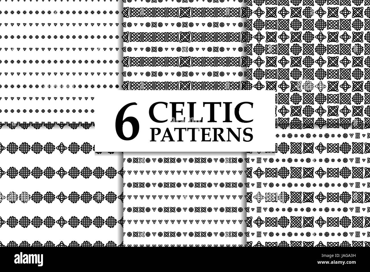 Celtic knot seamless black and white pattern set. Six ethnic abstract ...