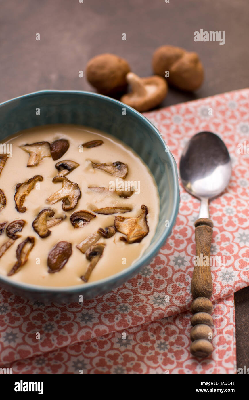 Cream Mushroom Soup in Bowl on Stone Background. Homemade Mushrooms ...