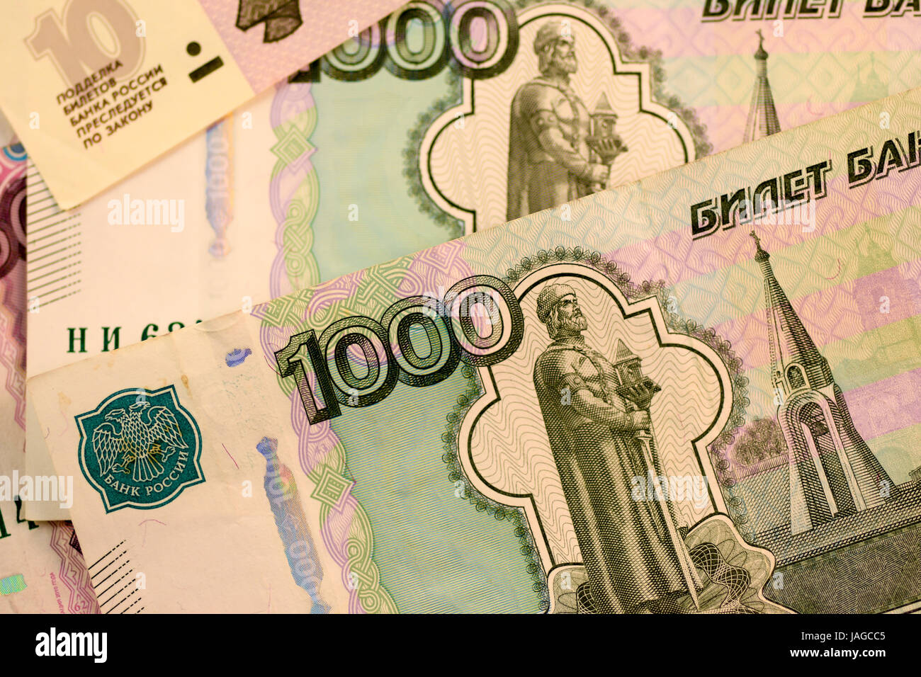 Close up Russian currency note and coins, Ruble or RUB Stock Photo - Alamy