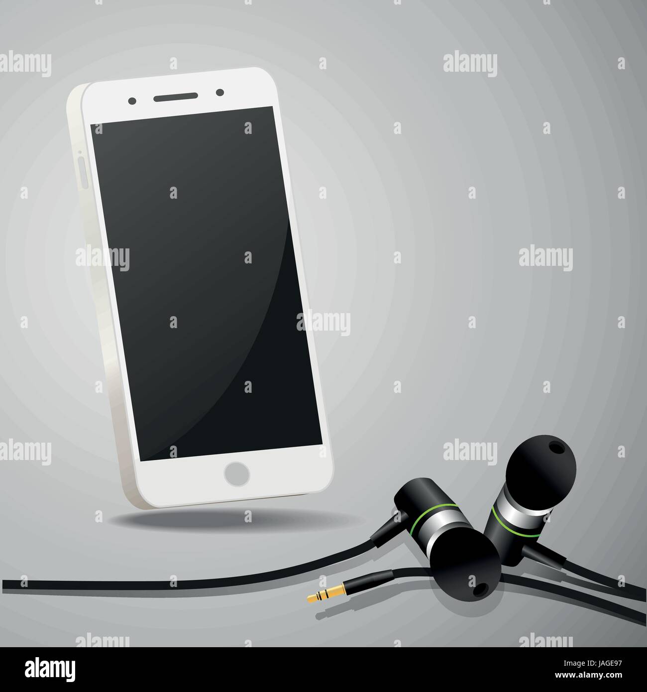 Smartphone, mobile phone and Earphones isolated, realistic vector ...