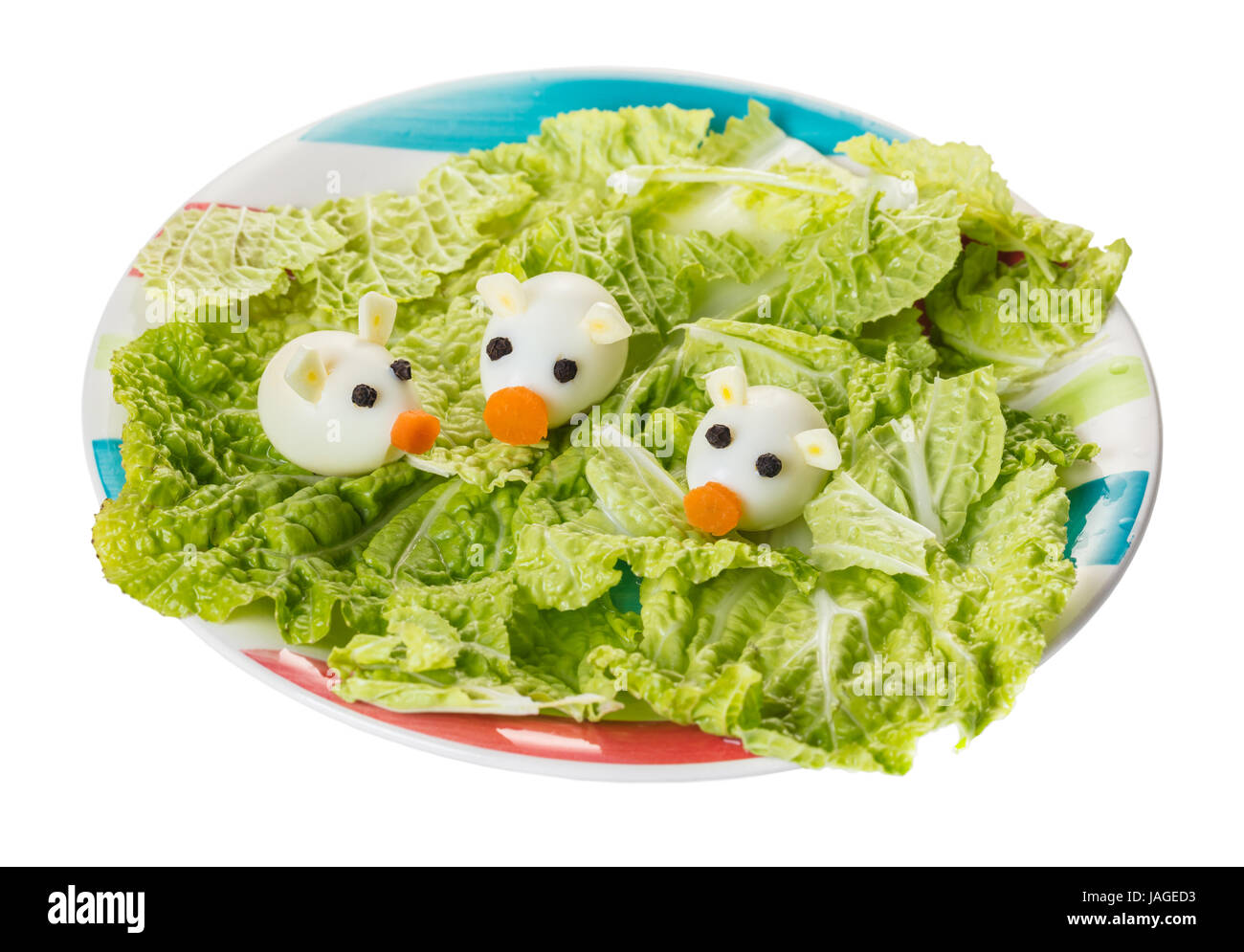 Children food, little pigs of quail eggs with lettuce Stock Photo - Alamy
