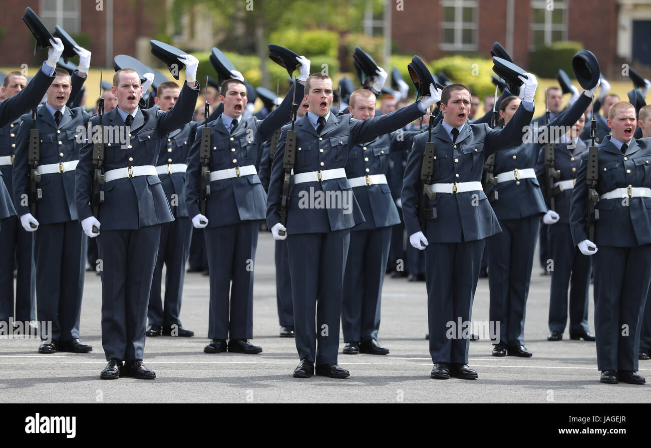 Graduating Air Cadets give three cheers the The Queen during a visit by ...