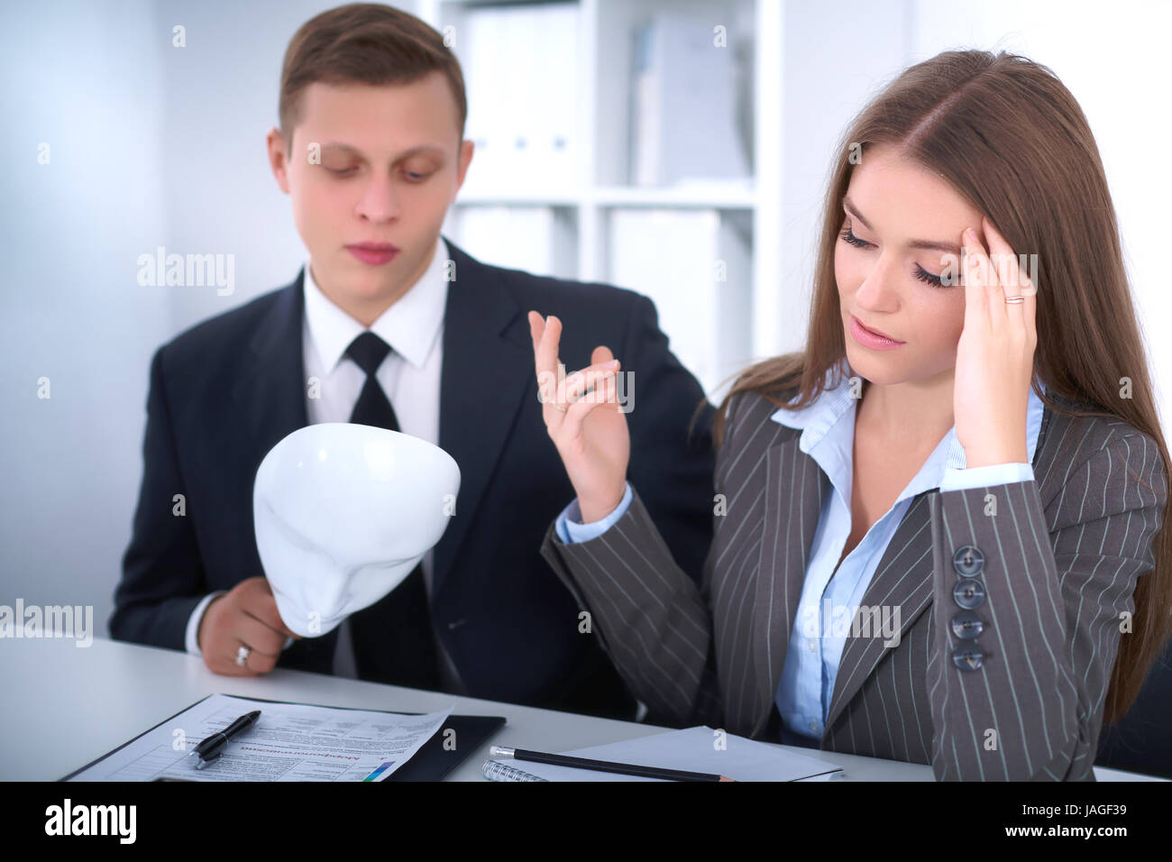 Group of business people at a meeting. Negative concept, Lack of ...