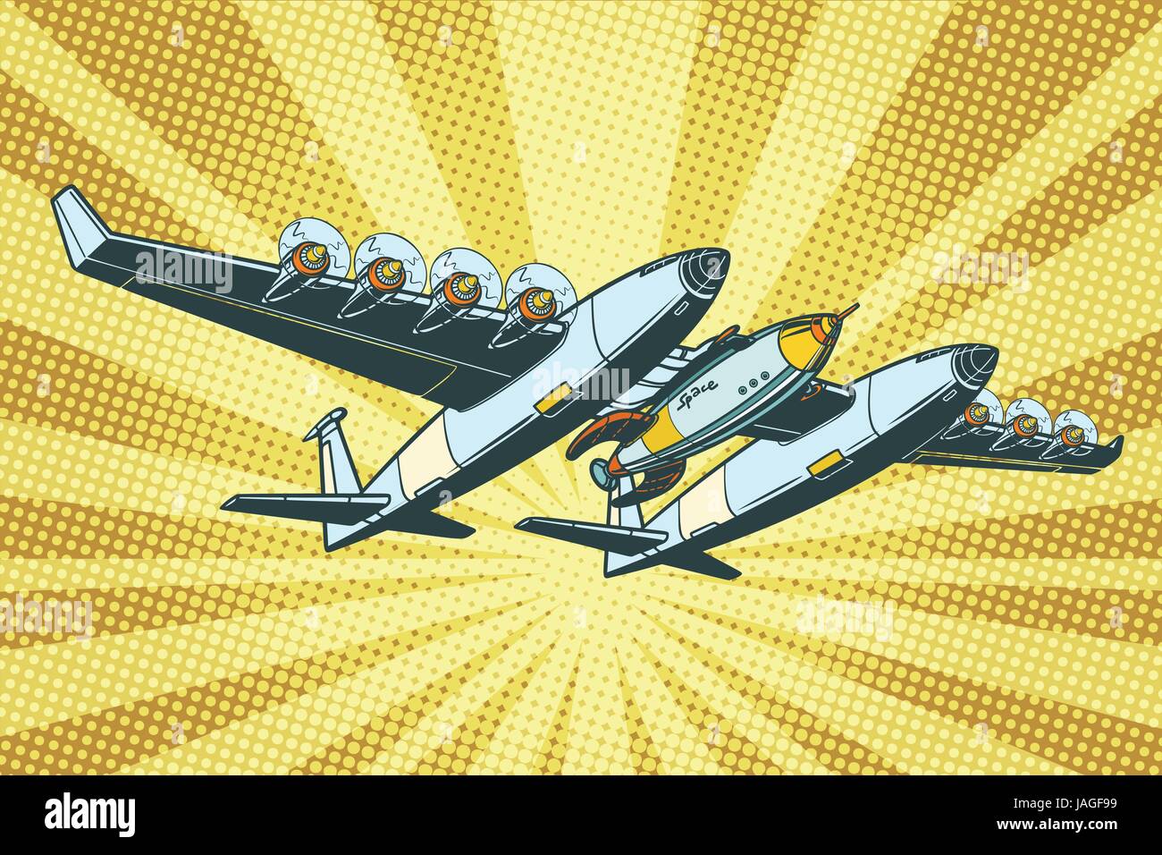 Airplane to send rockets into space. Pop art retro vector illustration ...