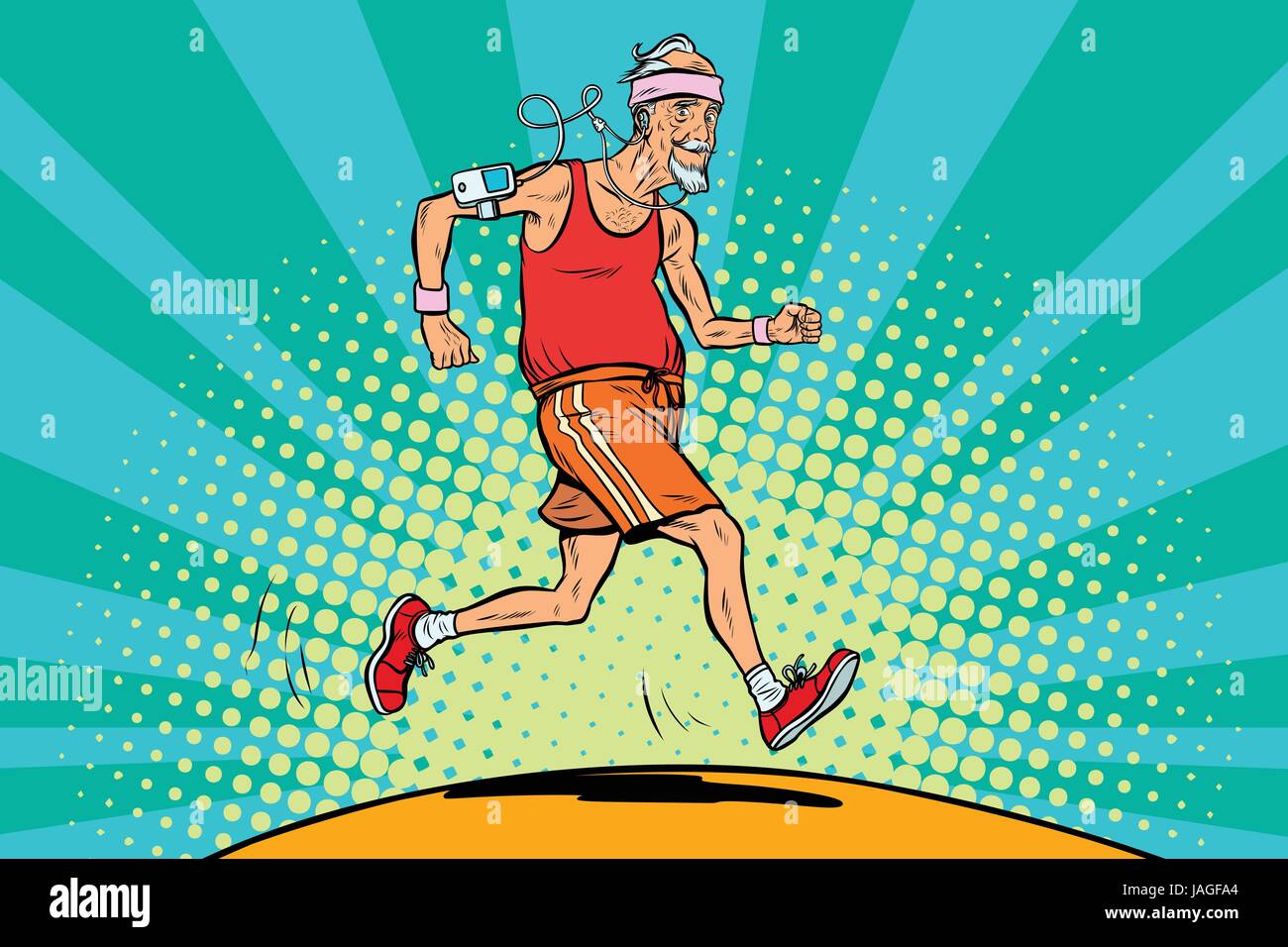 The old man runner, healthy lifestyle. Pop art retro vector ...