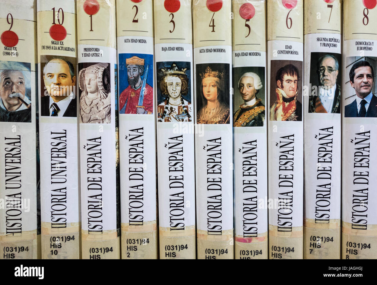 Spanish encyclopedias in public library Stock Photo - Alamy