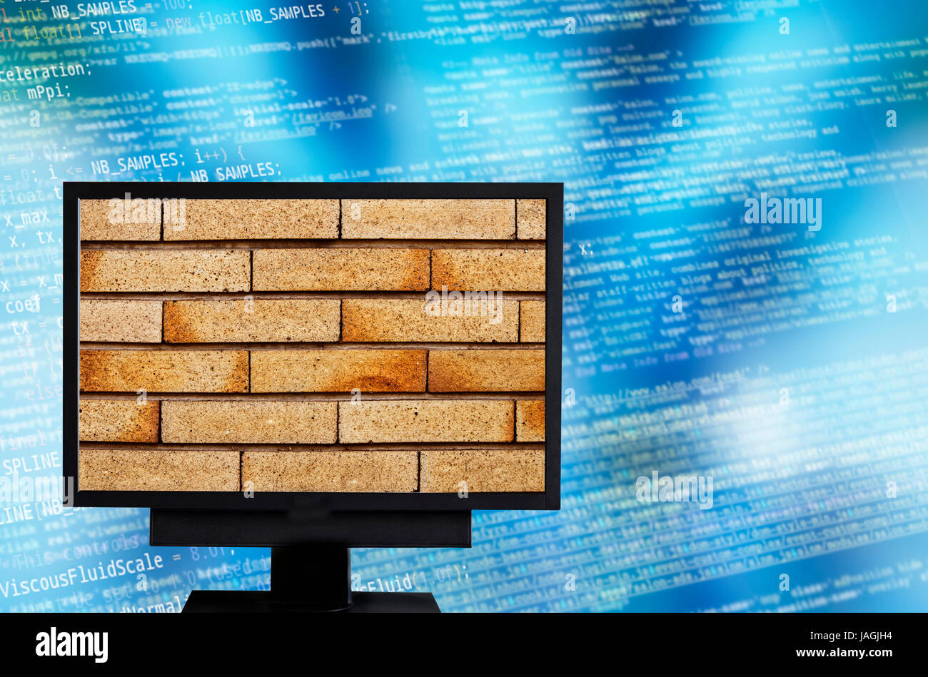 computer monitor with a wall on the screen, firewall concept Stock ...