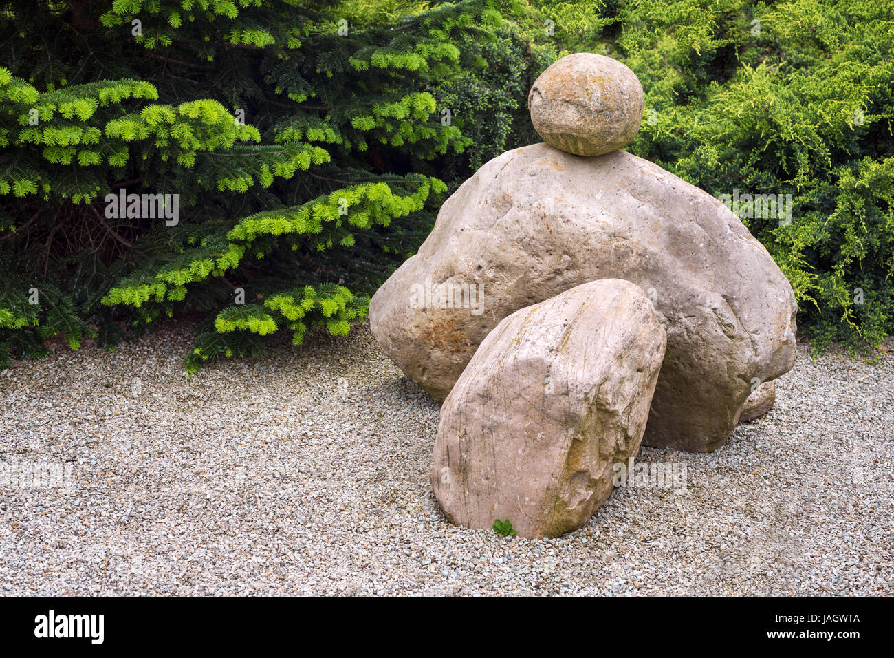 Japanese zen stone garden. Landscape green park with stones in asian ...