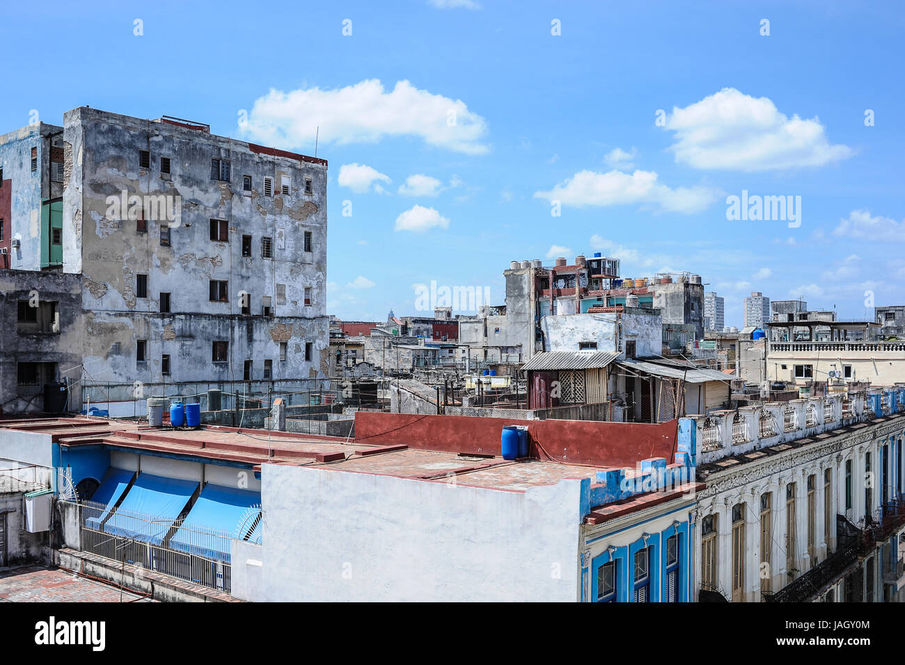 Scenic view of crumbling buildings in havana from the famous terrace of ...