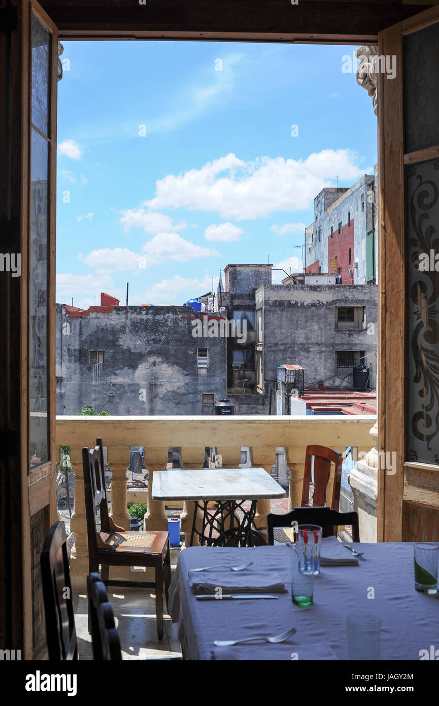 Scenic view of crumbling buildings in havana from the famous terrace of ...
