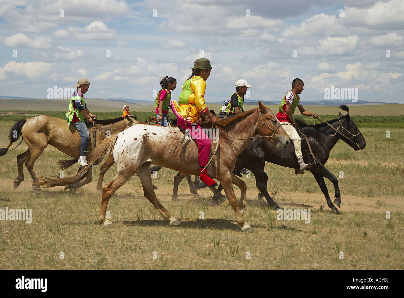Mongolia,province of Tuv,Naadam,feast,game,bleed,horse's race,steppe ...