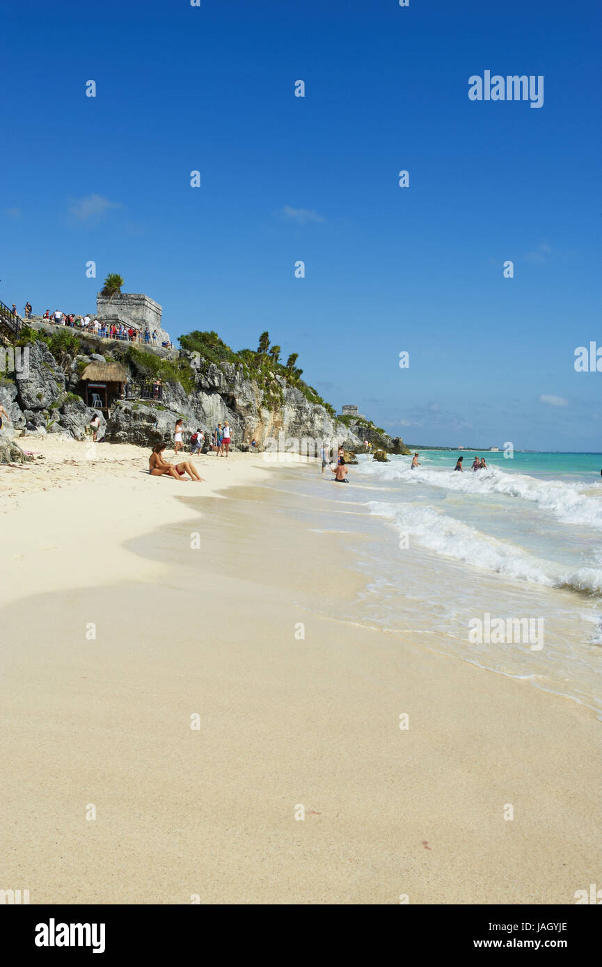 Mexico,Tulum,ruin site,historical Maya ruins,sea,beach,tourist,vacation ...